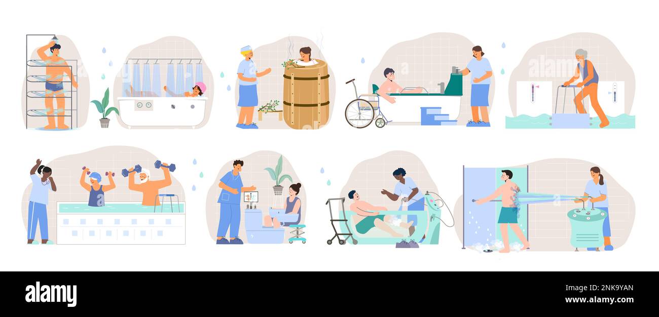 Set with isolated water procedures therapy compositions of flat images ...