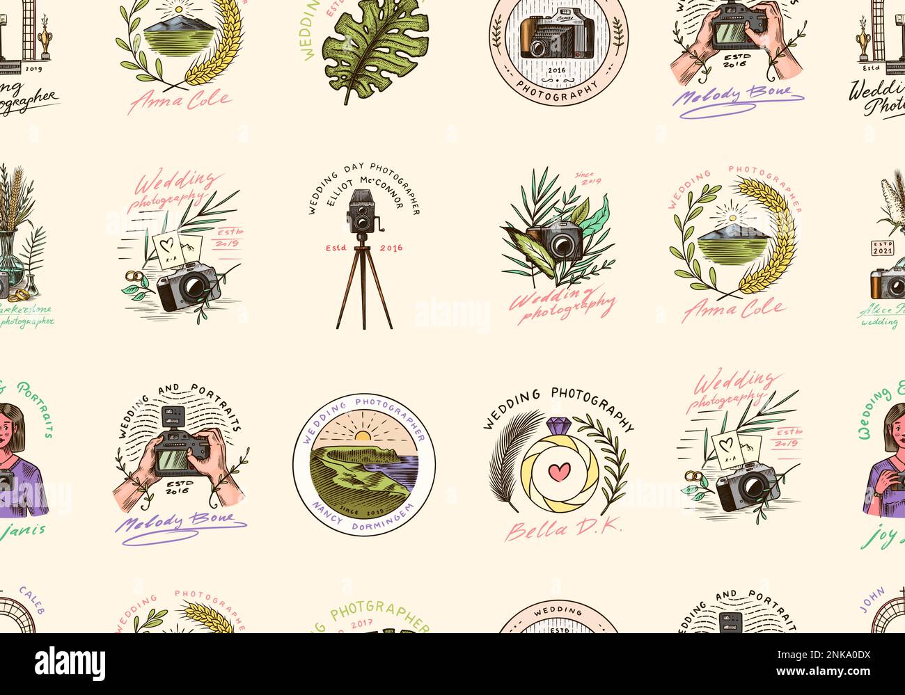 Wedding photographer seamless pattern. Photo camera. Photography ...