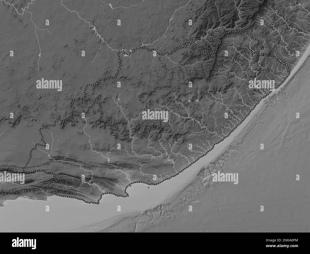Eastern Cape, province of South Africa. Grayscale elevation map with ...