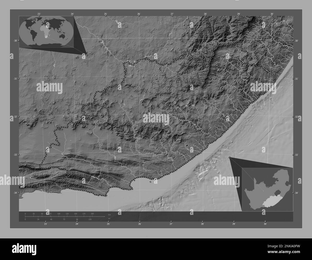 Eastern Cape, province of South Africa. Bilevel elevation map with ...
