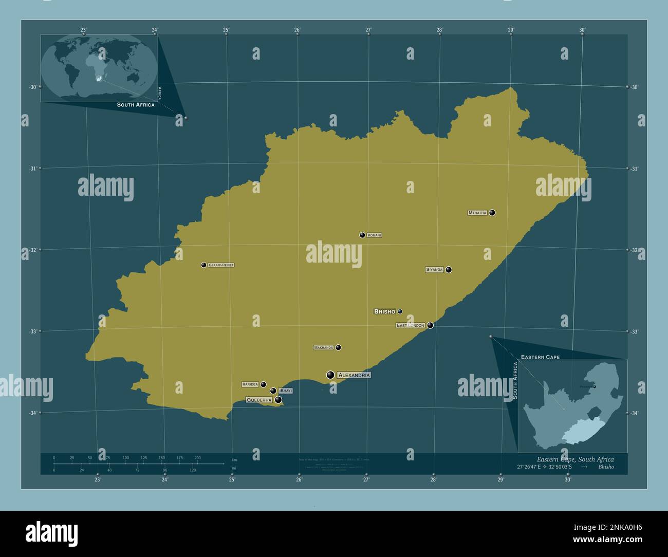 Eastern Cape, province of South Africa. Solid color shape. Locations ...