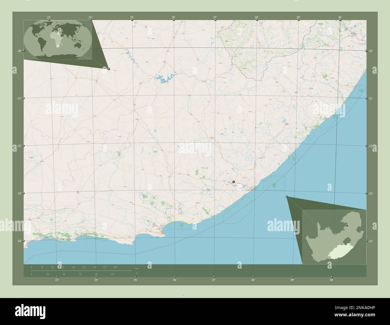 Eastern Cape, province of South Africa. Open Street Map. Corner ...
