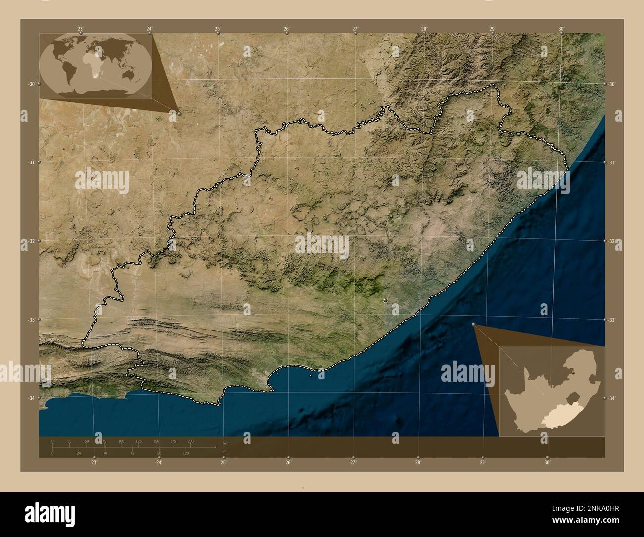 Eastern Cape, province of South Africa. Low resolution satellite map ...