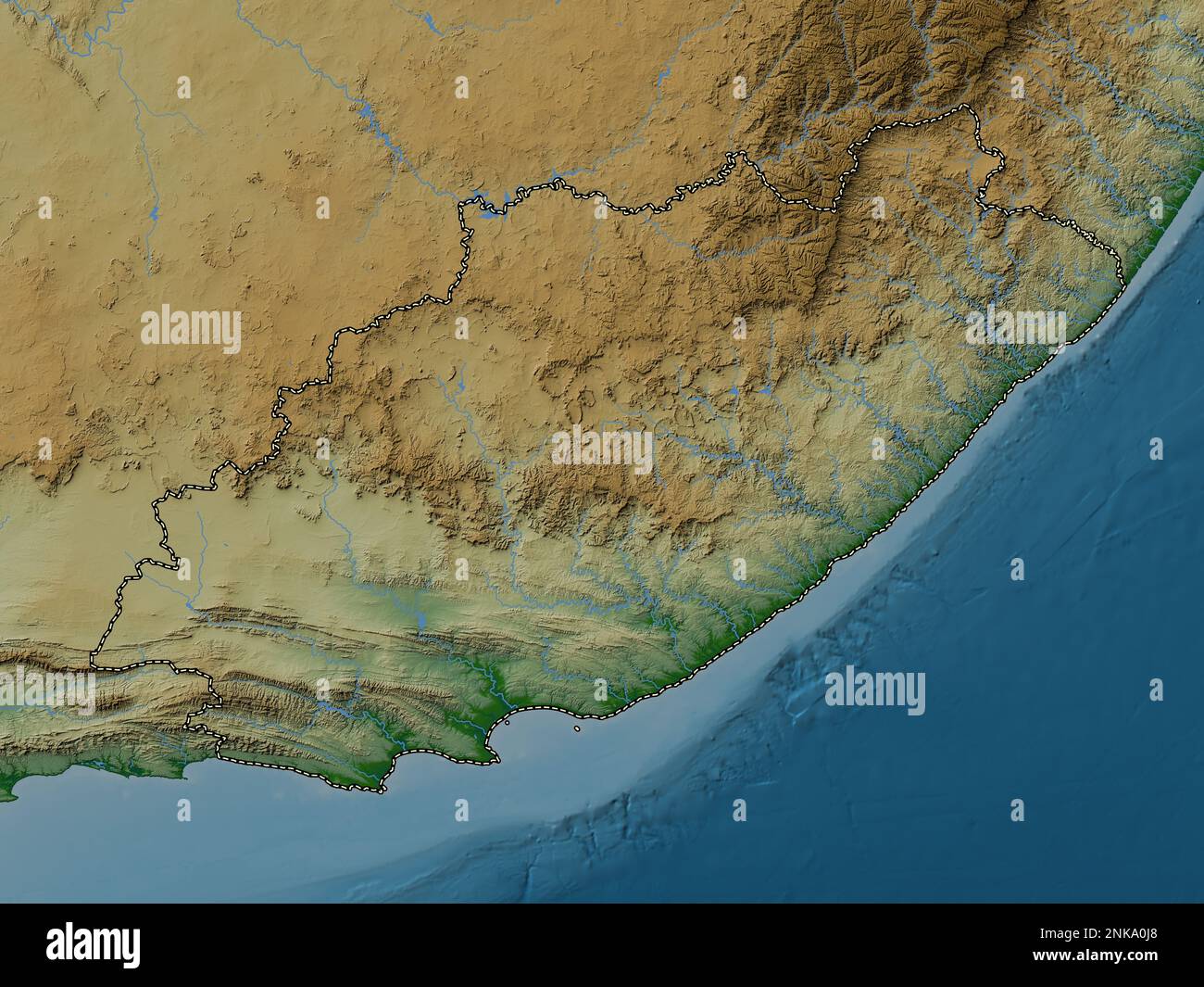 Eastern Cape, province of South Africa. Colored elevation map with ...