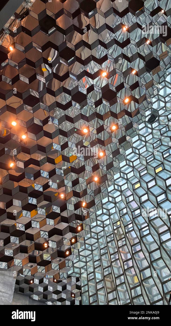 Glass wall of Harpa concert hall, Reykjavik, Iceland. Colorful glass ...