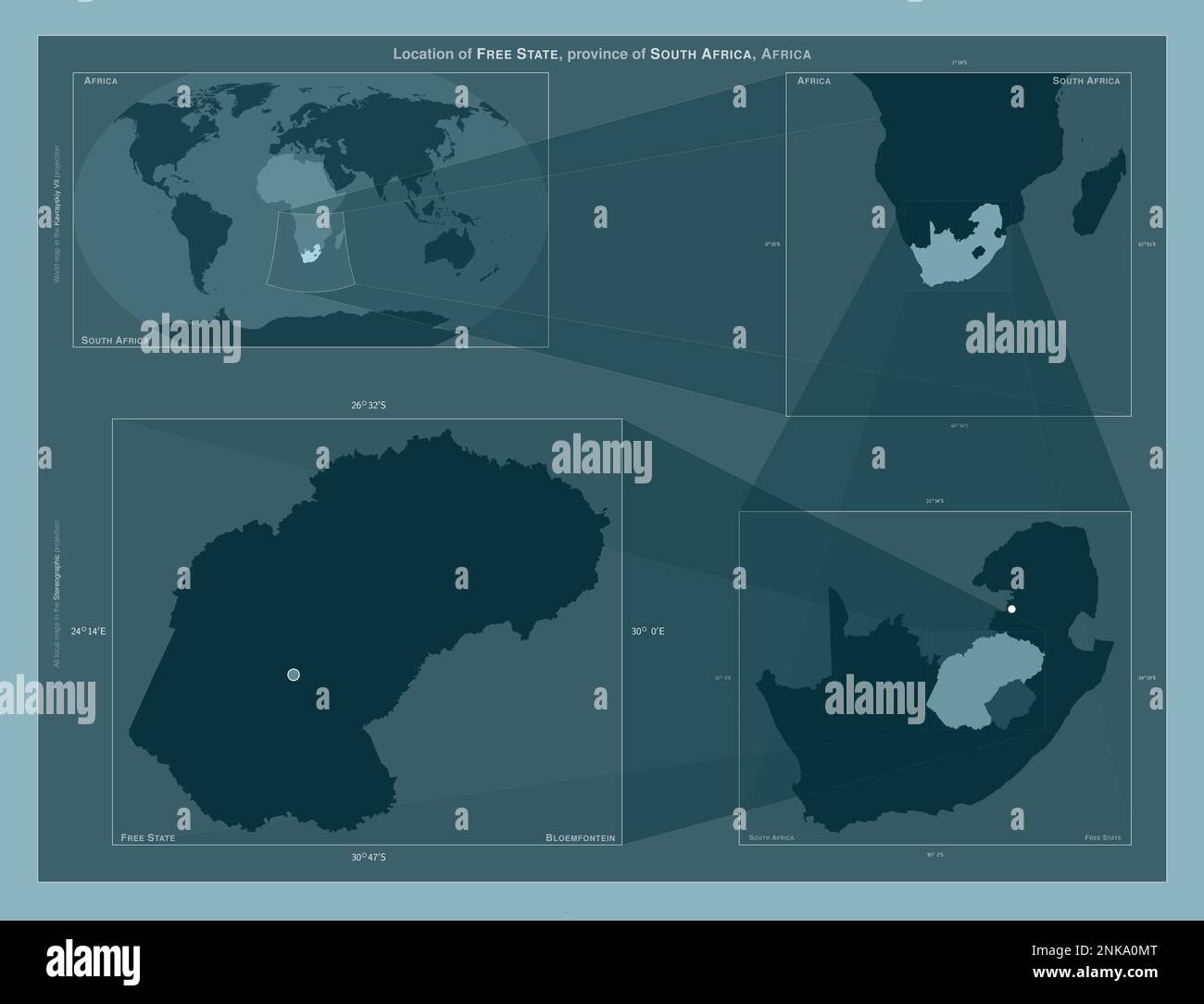 Free State, province of South Africa. Diagram showing the location of ...