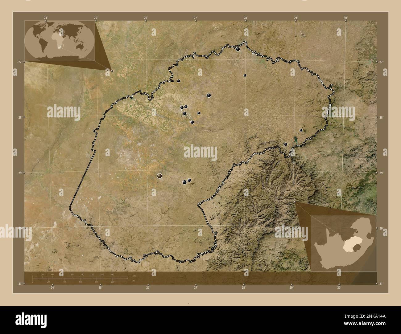 Free State, province of South Africa. Low resolution satellite map ...