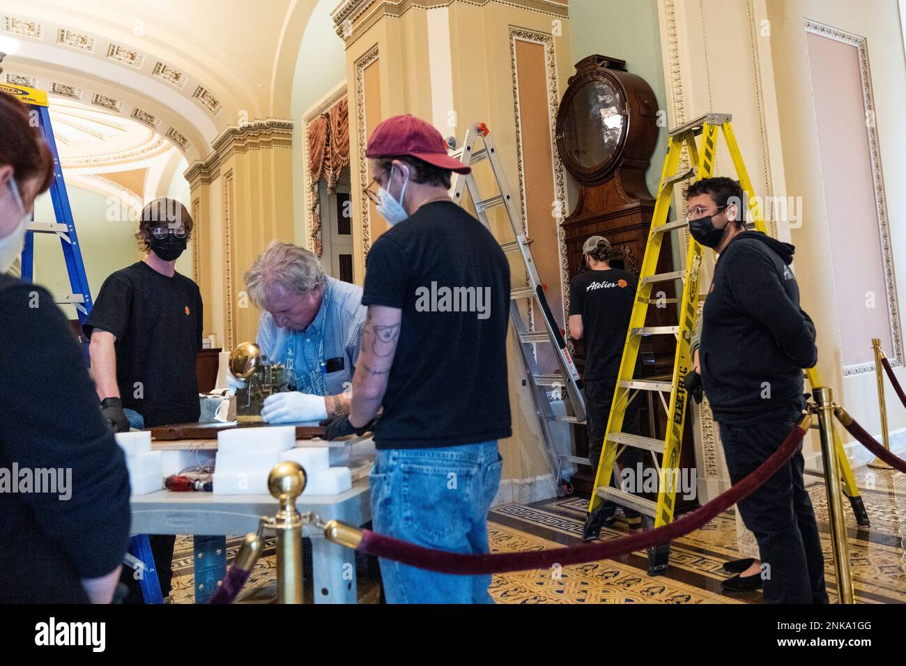 UNITED STATES - APRIL 29: The Ohio Clock is dismantled for a temporary ...