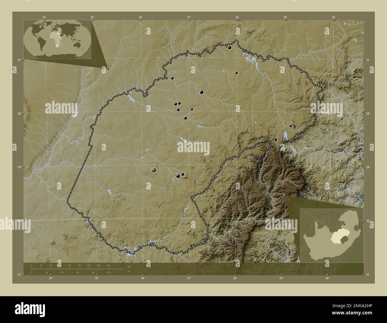 Free State, province of South Africa. Elevation map colored in wiki ...