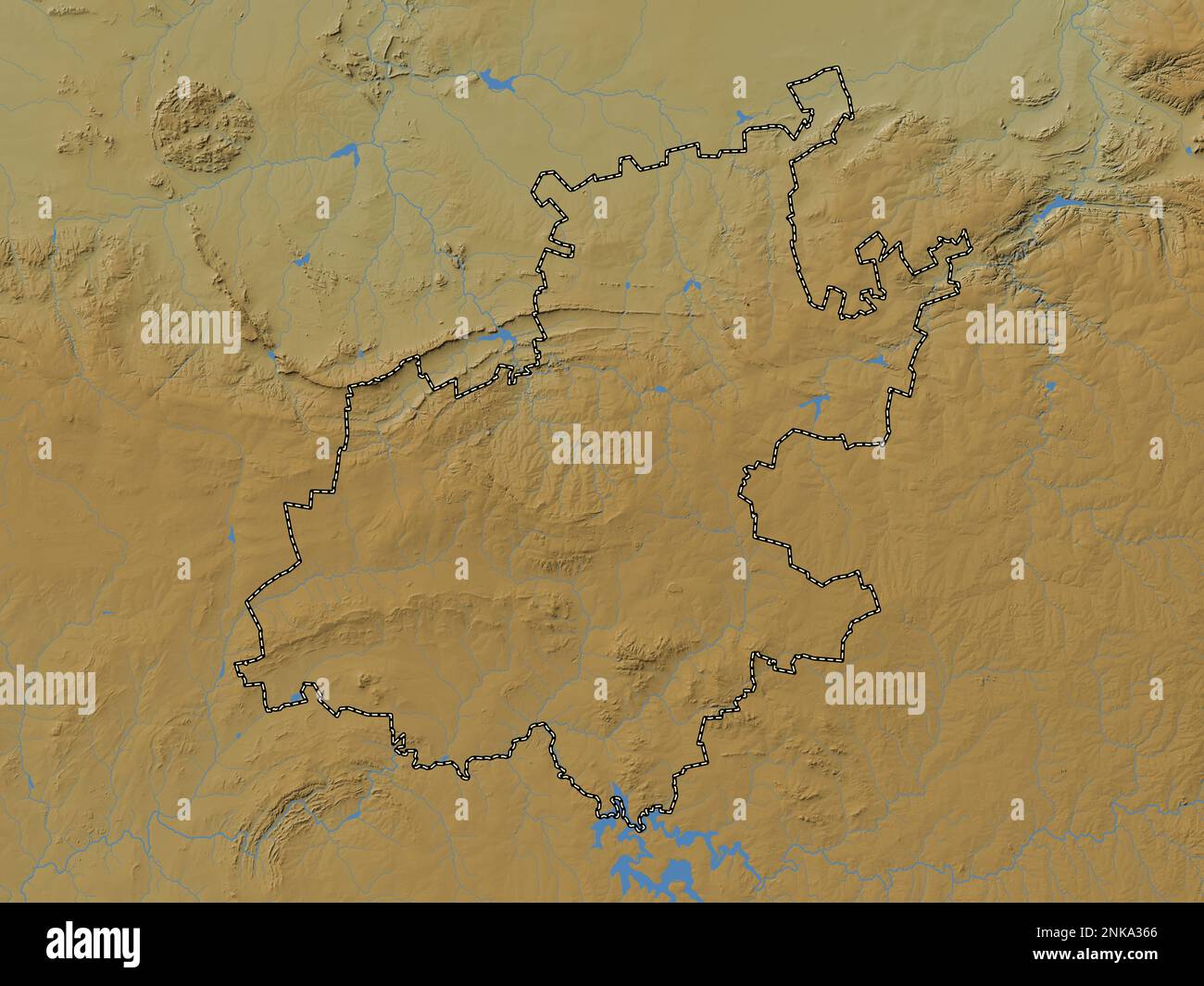 Gauteng, province of South Africa. Colored elevation map with lakes and ...
