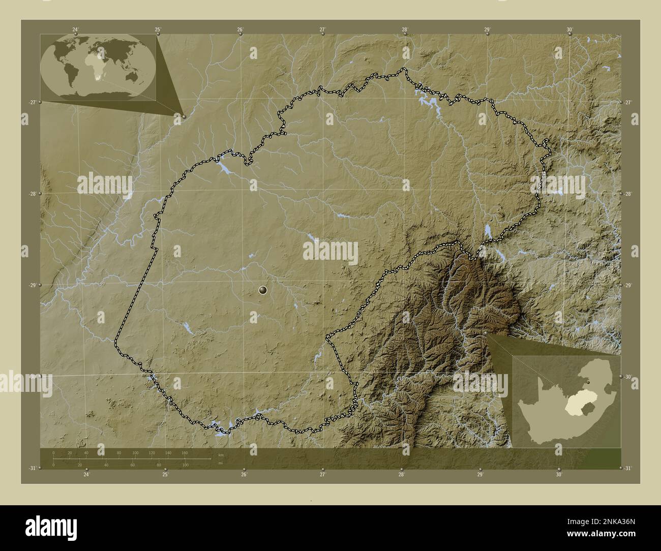 Free State, province of South Africa. Elevation map colored in wiki ...