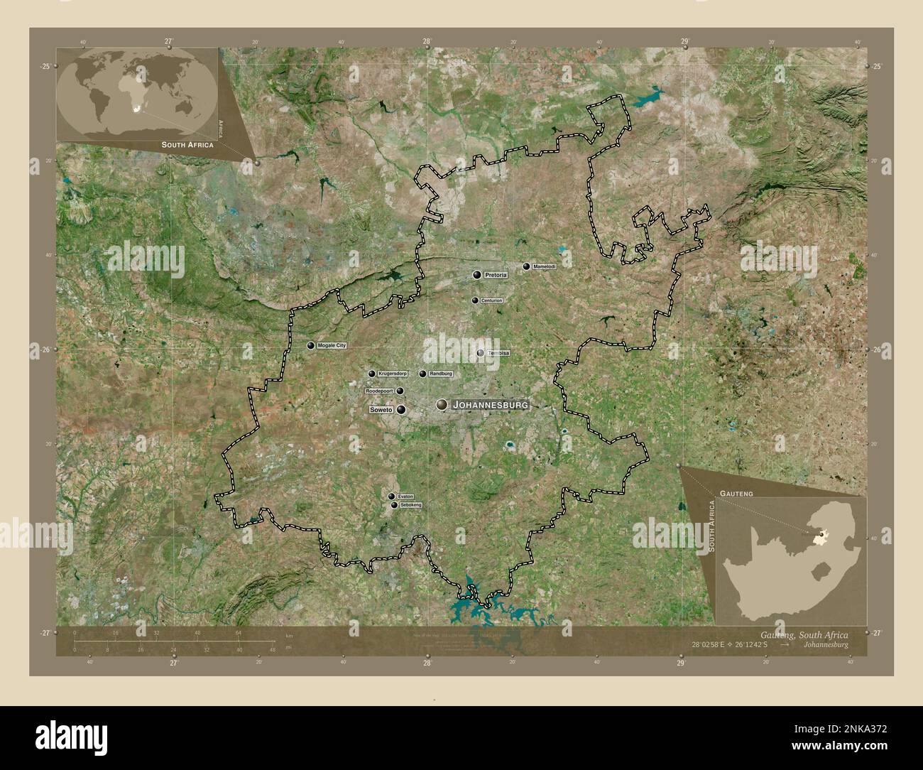 Gauteng, province of South Africa. High resolution satellite map ...