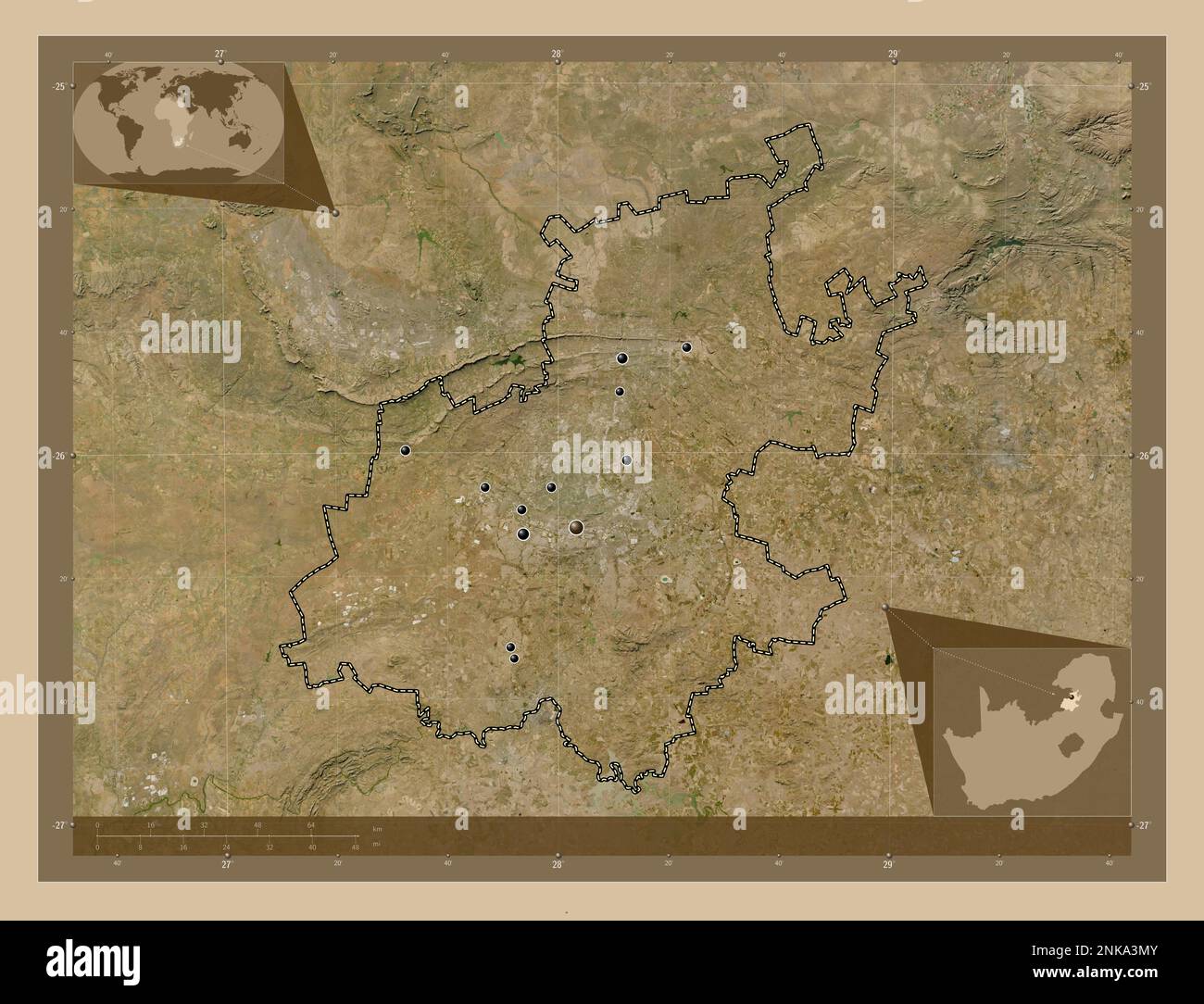 Gauteng, province of South Africa. Low resolution satellite map ...