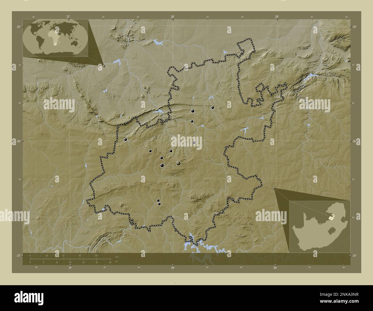 Gauteng, province of South Africa. Elevation map colored in wiki style ...