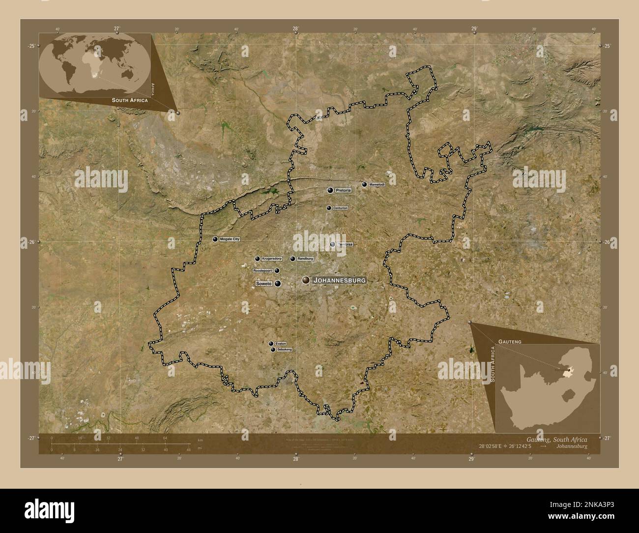 Gauteng, province of South Africa. Low resolution satellite map ...