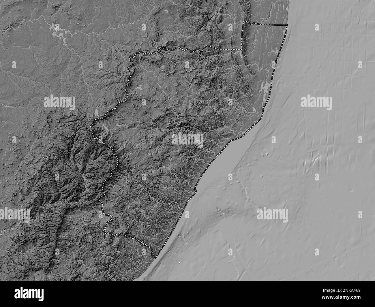 KwaZulu-Natal, province of South Africa. Bilevel elevation map with ...