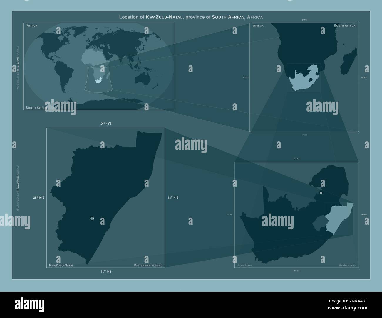 KwaZulu-Natal, province of South Africa. Diagram showing the location ...