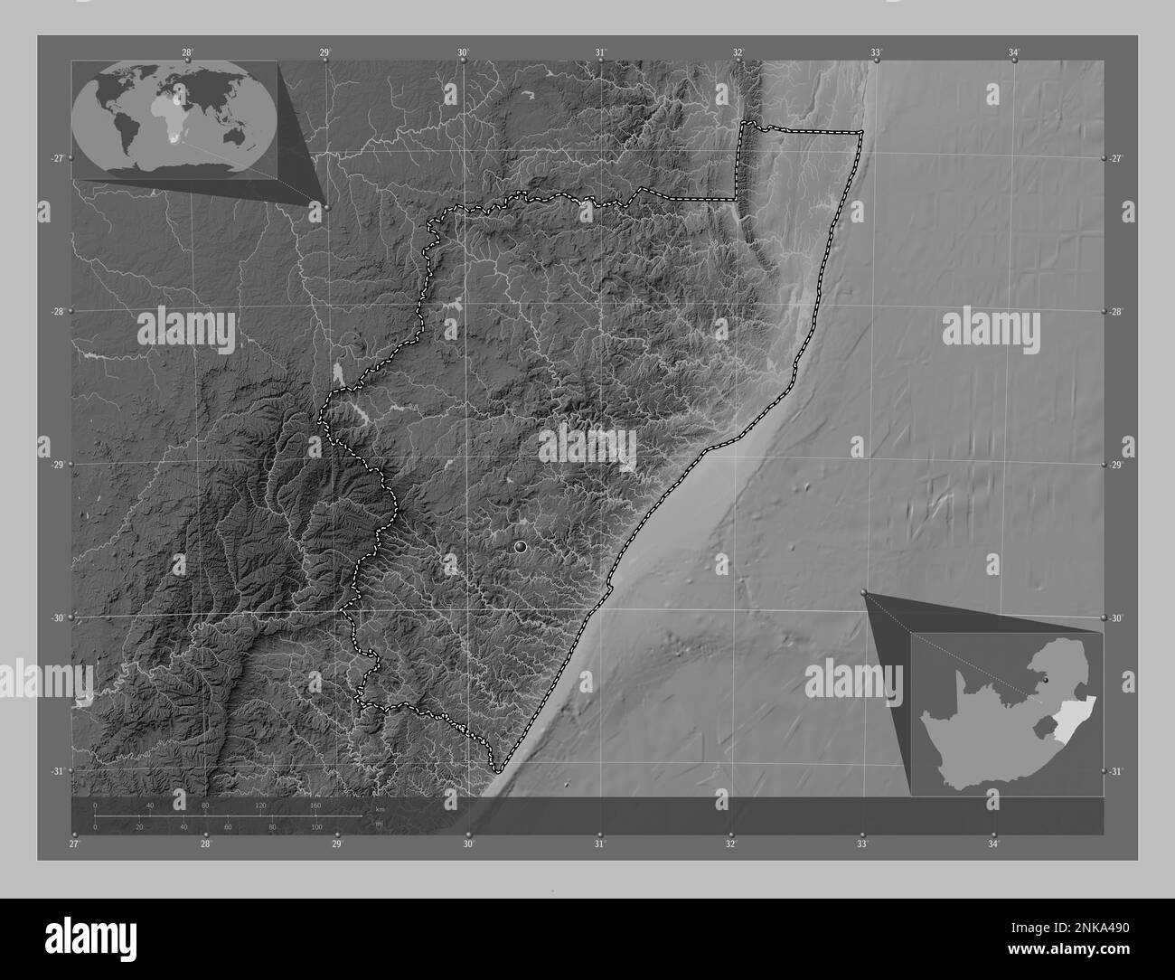 Kwazulu Natal Province Of South Africa Grayscale Elevation Map With