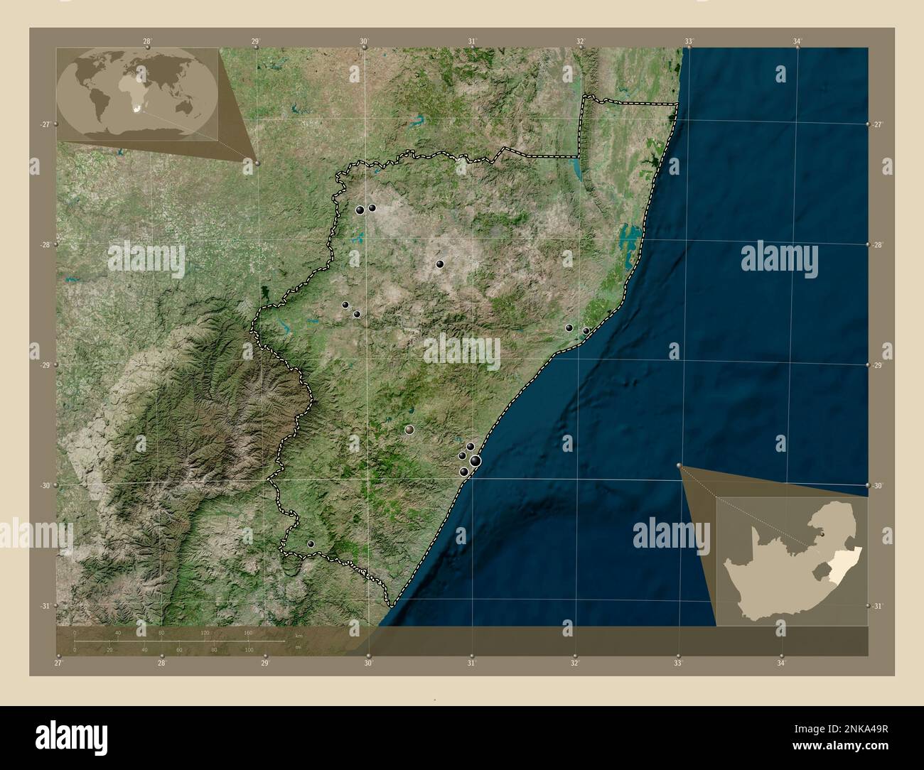 KwaZulu-Natal, province of South Africa. High resolution satellite map ...