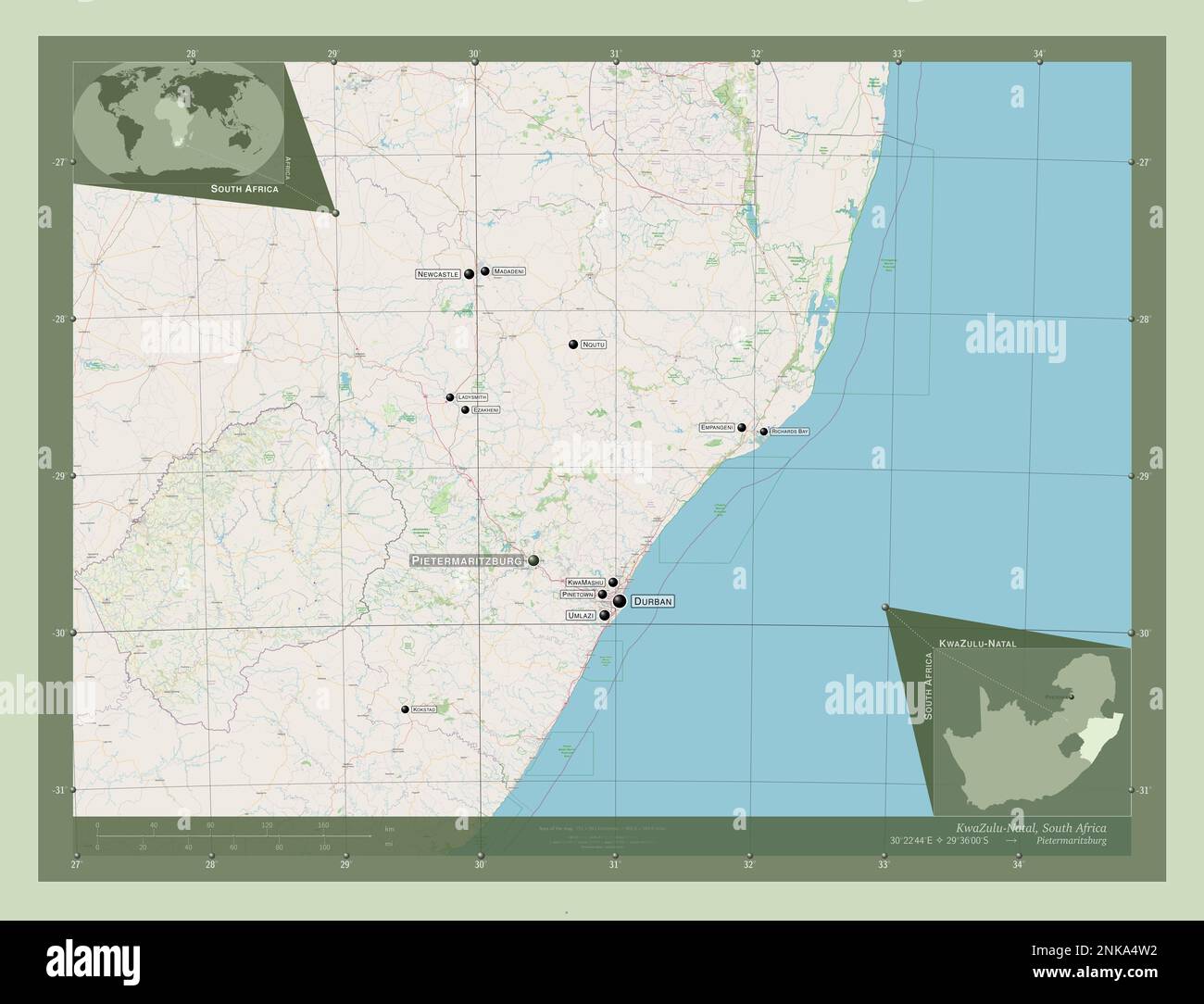 KwaZulu-Natal, province of South Africa. Open Street Map. Locations and ...