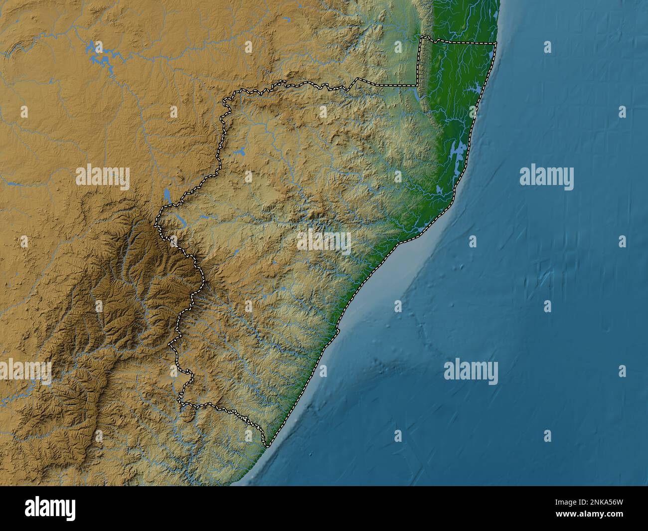 KwaZulu-Natal, province of South Africa. Colored elevation map with ...
