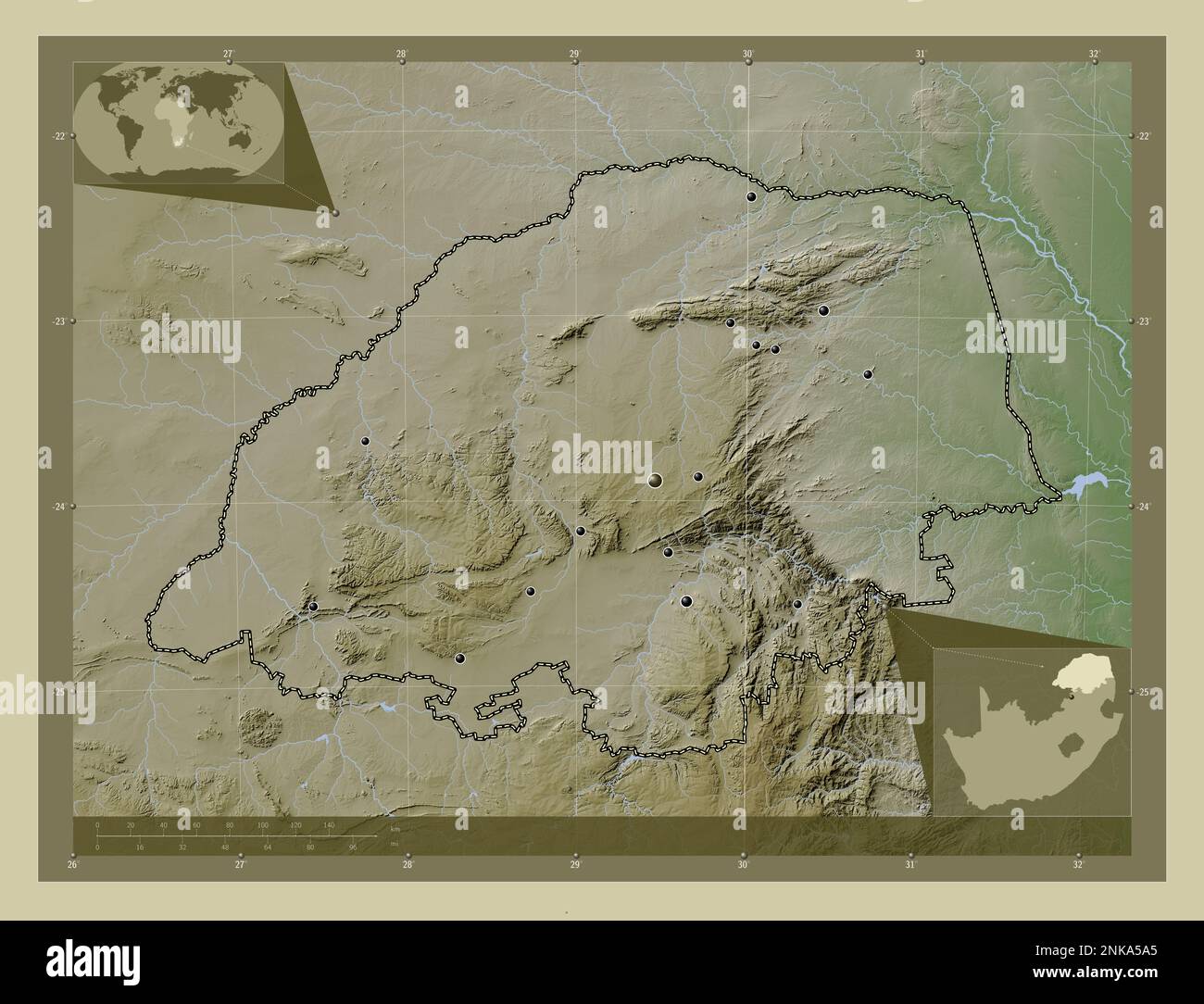 Limpopo, province of South Africa. Elevation map colored in wiki style ...