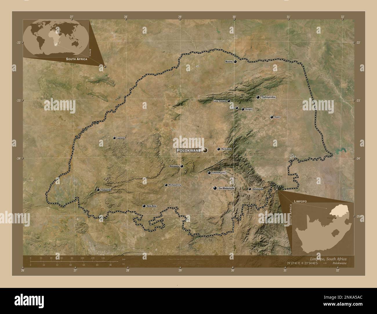Limpopo, province of South Africa. Low resolution satellite map ...