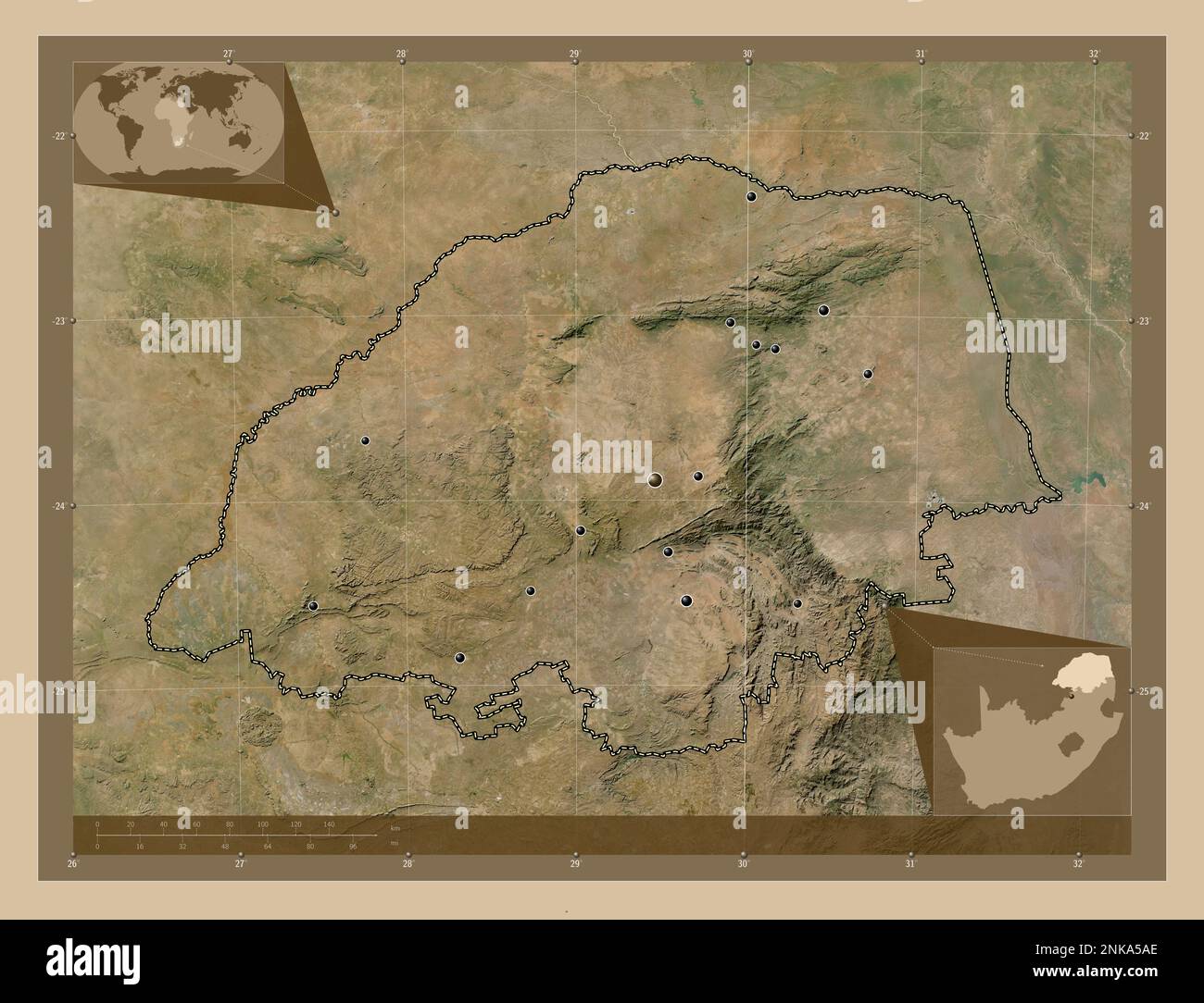 Limpopo, province of South Africa. Low resolution satellite map ...
