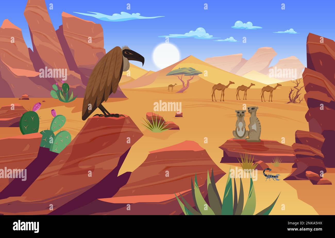 Desert animal composition with daylight landscape of wasteland with ...