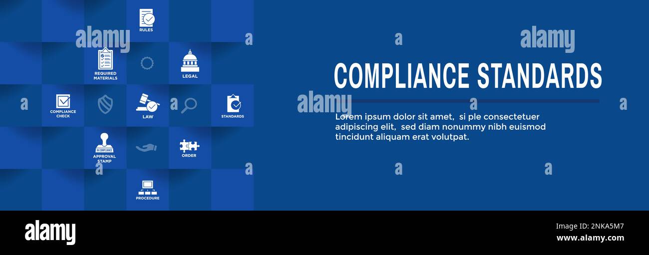Compliance Standards web header banner w icon set that shows company ...