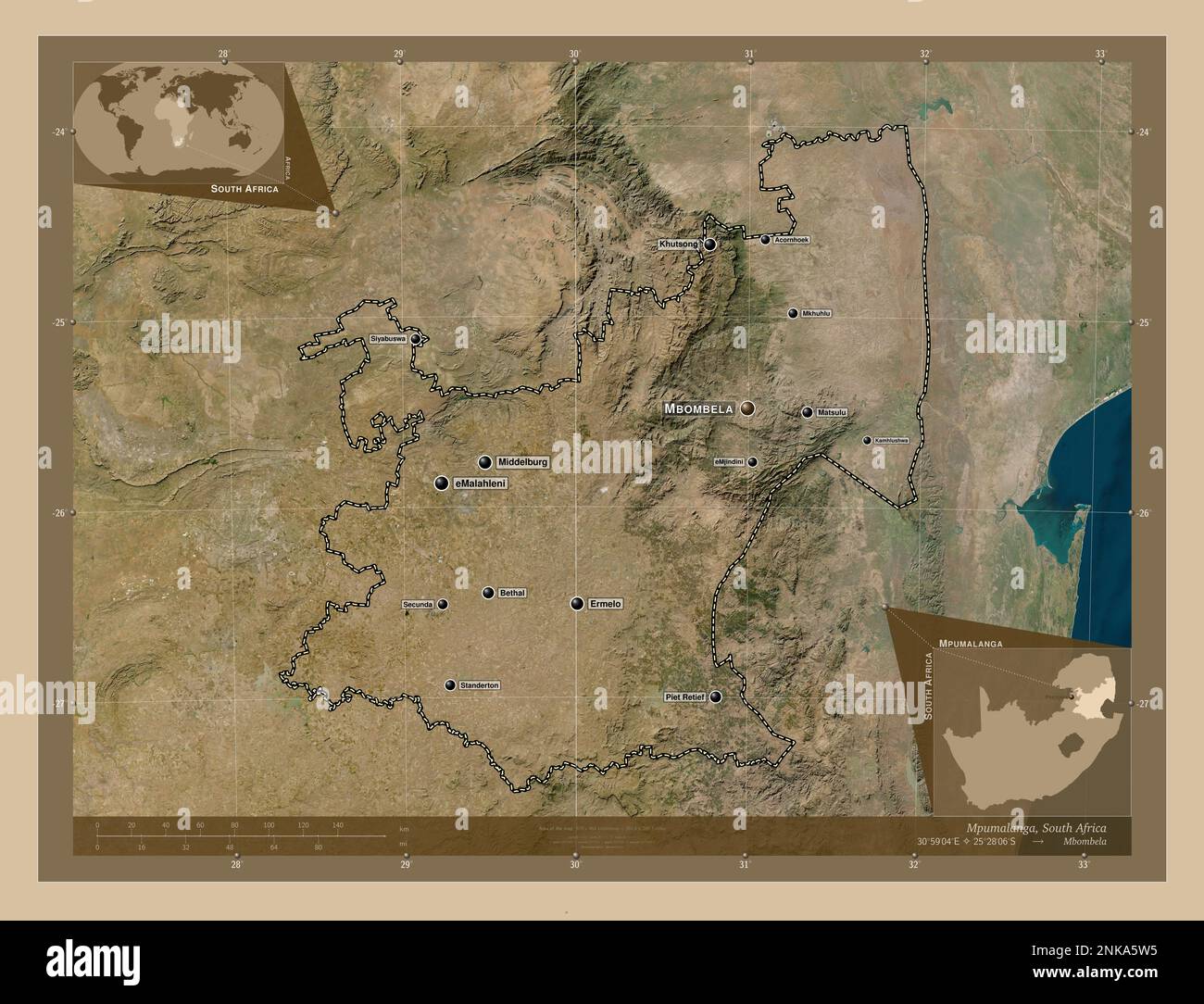 Mpumalanga, province of South Africa. Low resolution satellite map ...