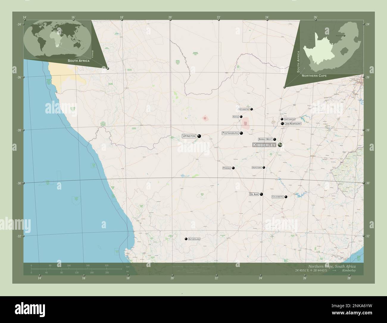 Northern Cape, province of South Africa. Open Street Map. Locations and ...
