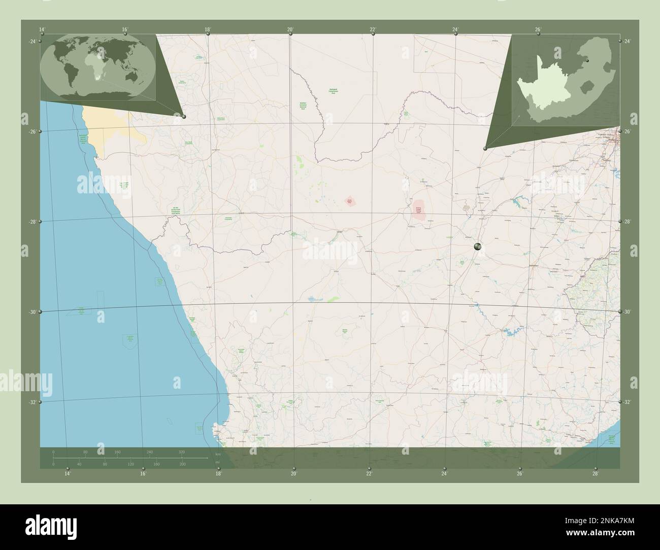 Northern Cape, province of South Africa. Open Street Map. Corner ...