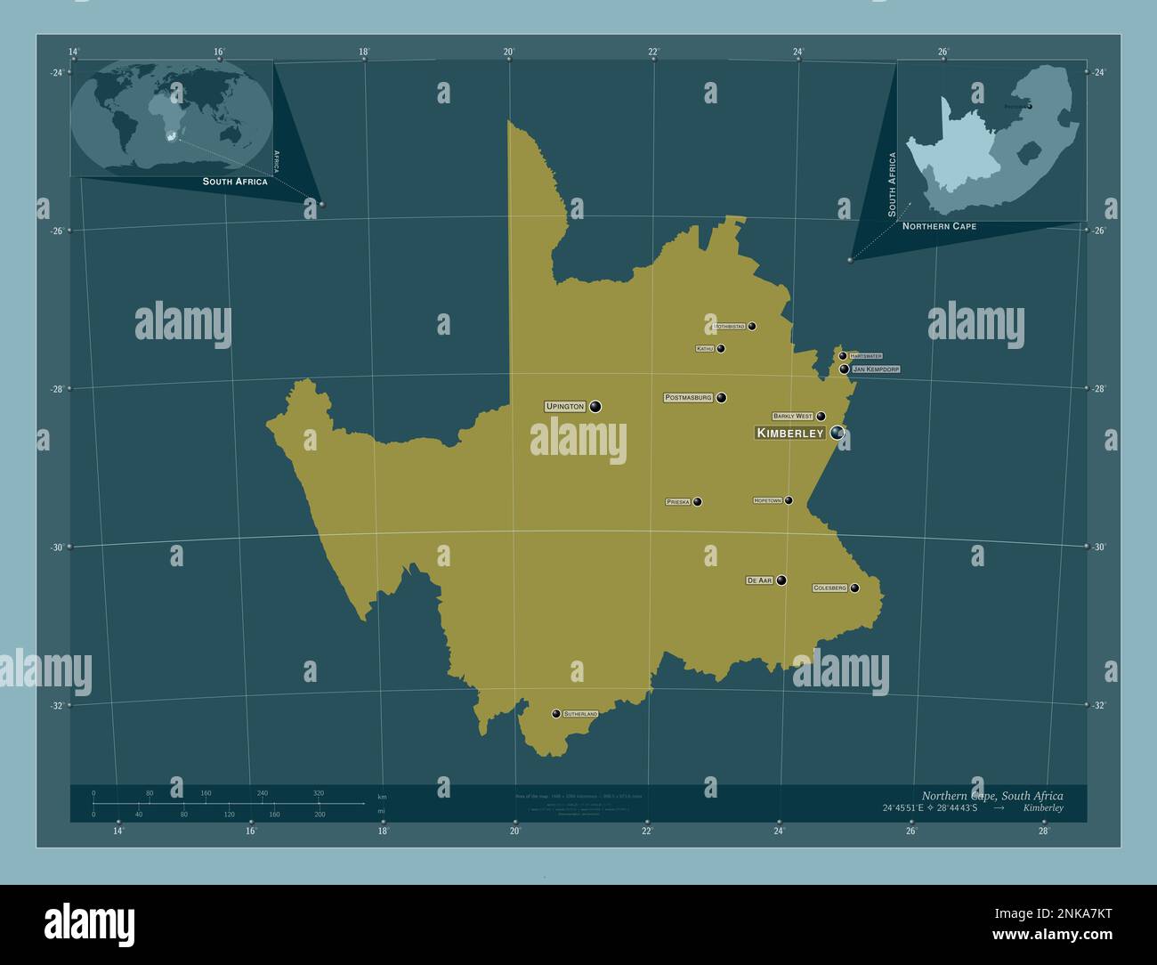 Northern Cape, province of South Africa. Solid color shape. Locations ...
