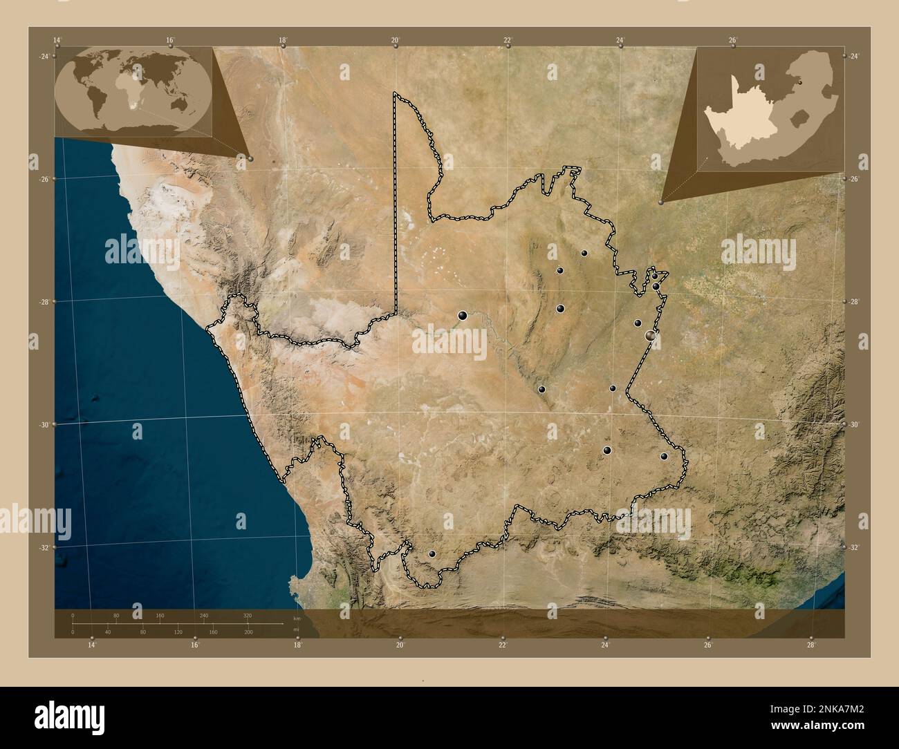 Northern Cape, province of South Africa. Low resolution satellite map ...