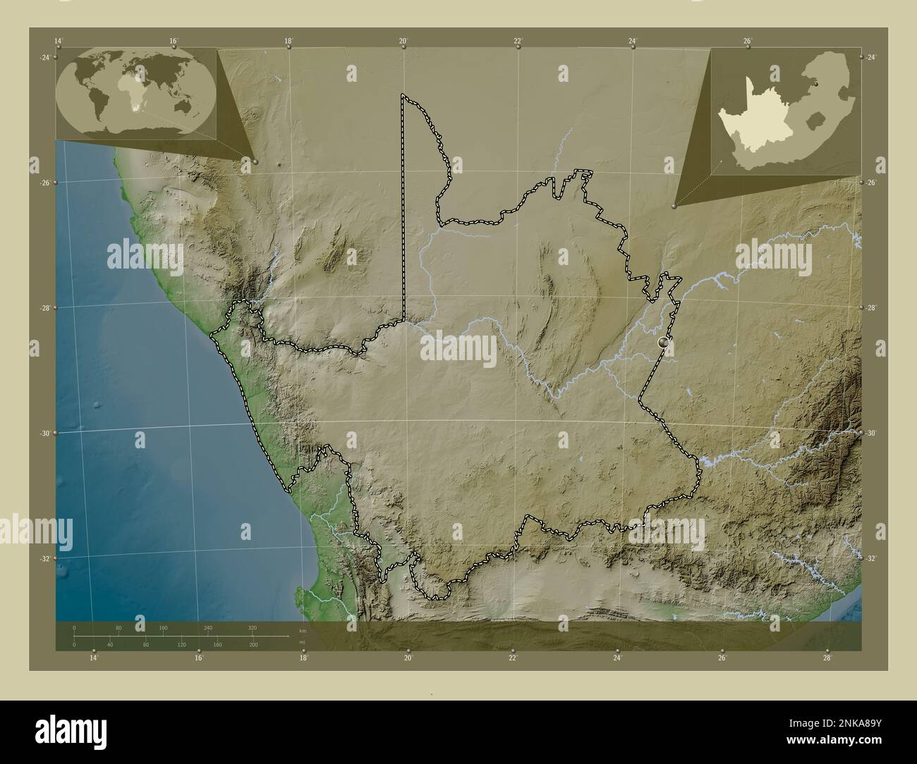 Northern Cape, province of South Africa. Elevation map colored in wiki ...