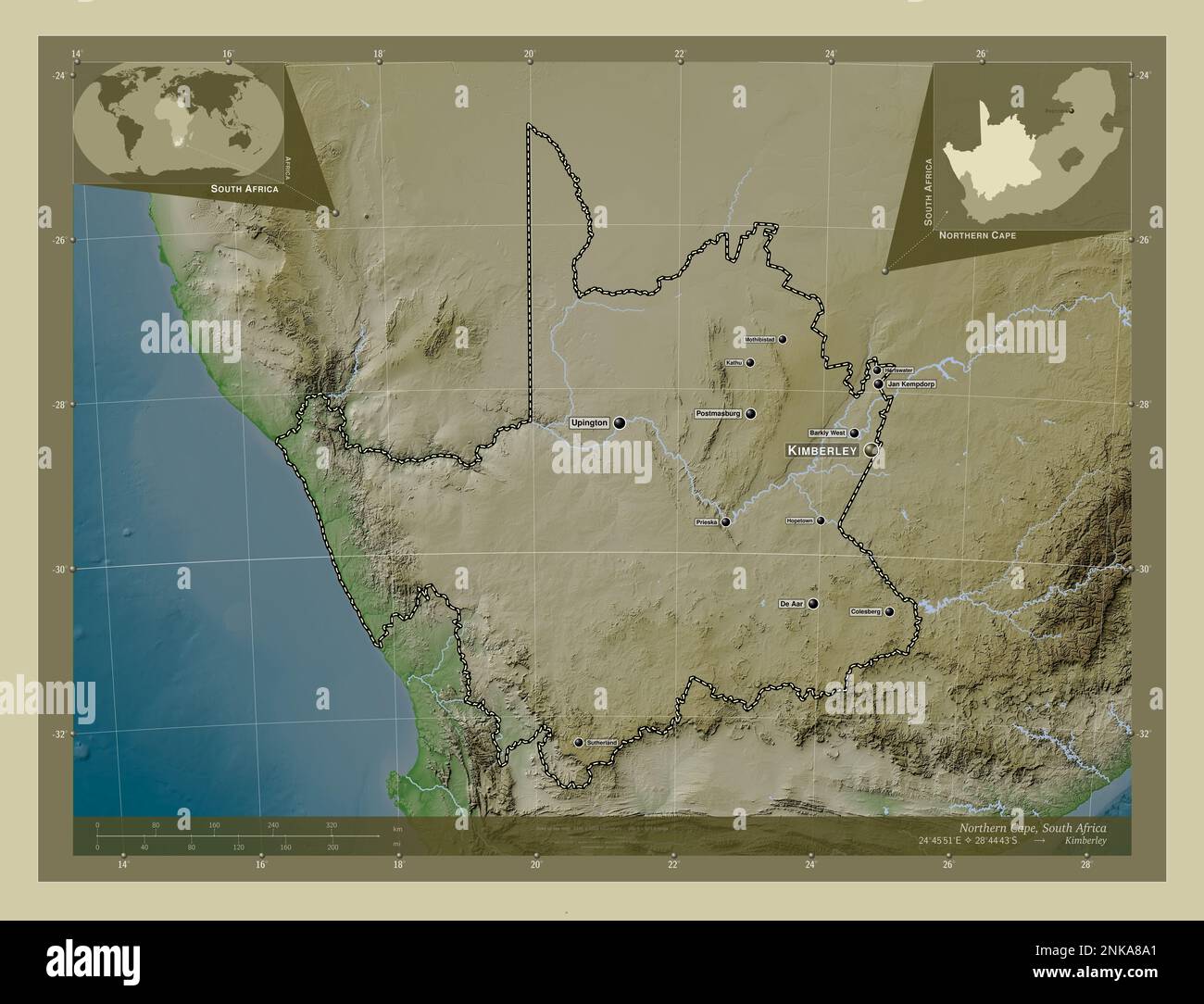 Northern Cape, province of South Africa. Elevation map colored in wiki ...