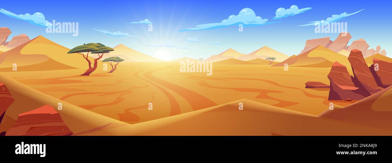 Desert composition with horizontal landscape of wasteland with mountain ...