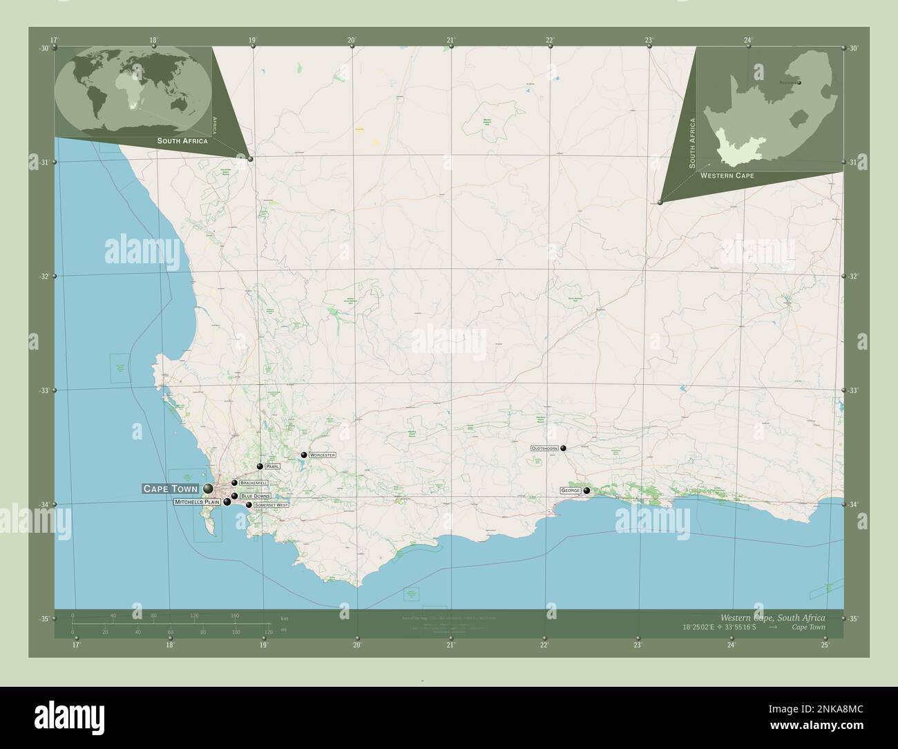 Western Cape, province of South Africa. Open Street Map. Locations and ...