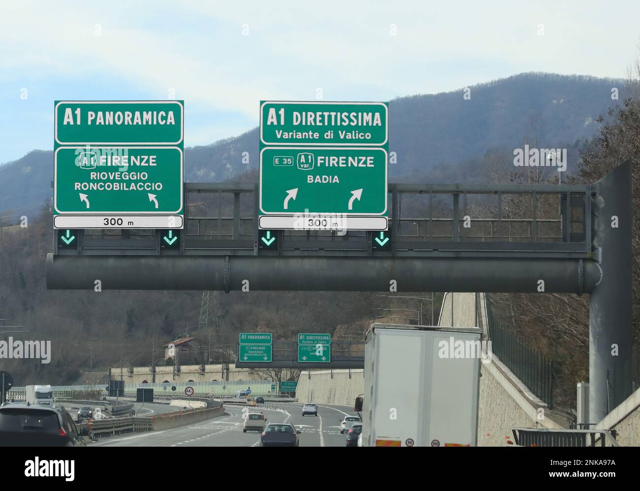 italian Road Signal at crossroad and name of two way to Florence called ...
