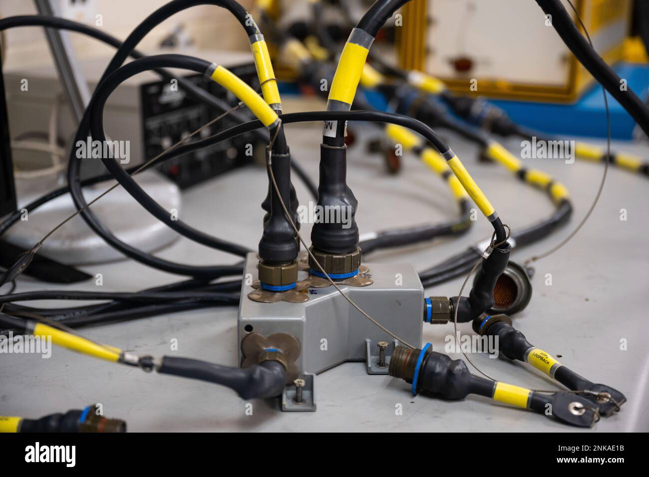 A U.S Air Force CV-22B Osprey aircraft gearbox is connected to an ...