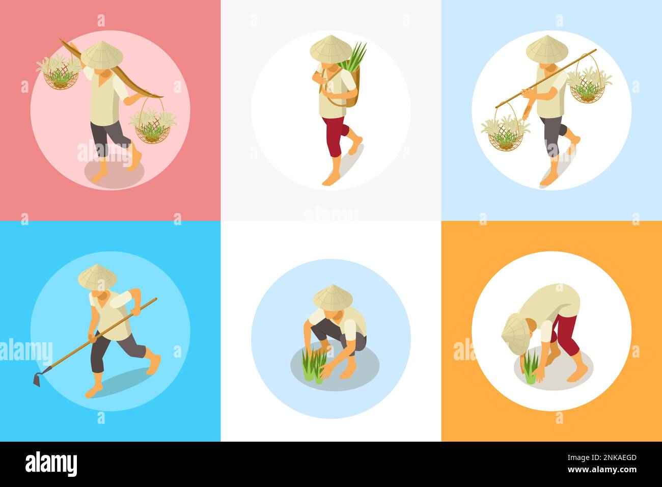 Rice production isometric set of circle compositions with characters of ...