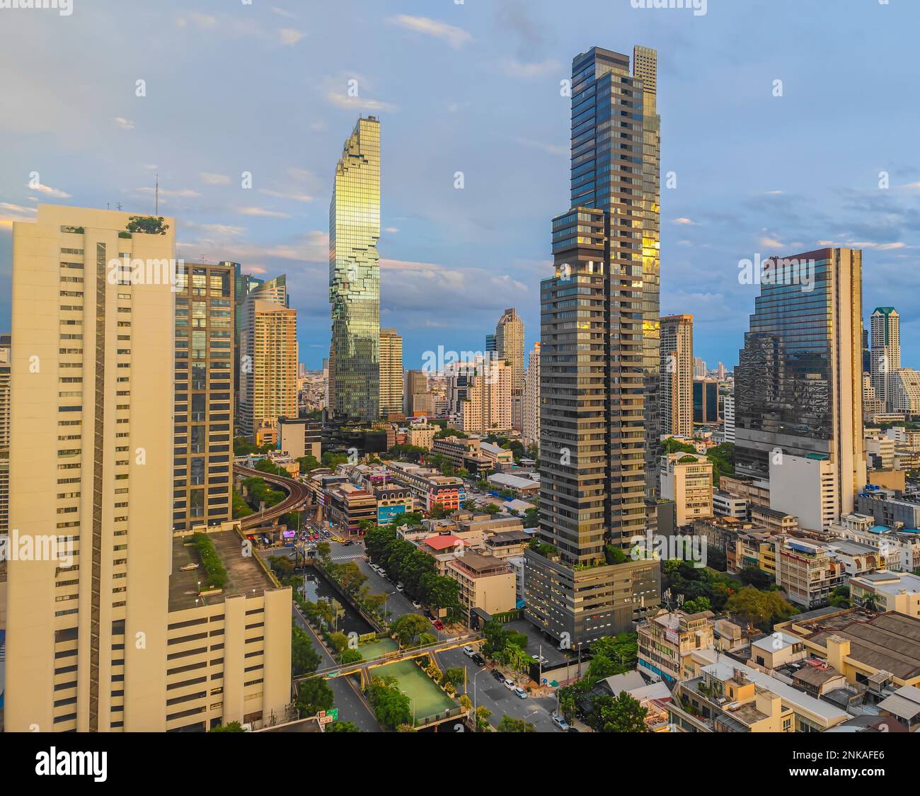 Aerial view of Bangkok downtown skyline. Panorama of city center with ...
