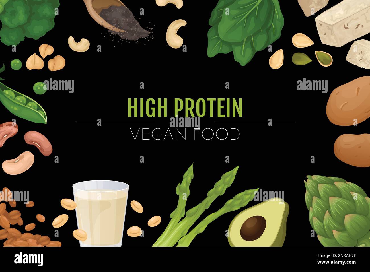 Vegan protein food chalkboard frame composition of editable text ...