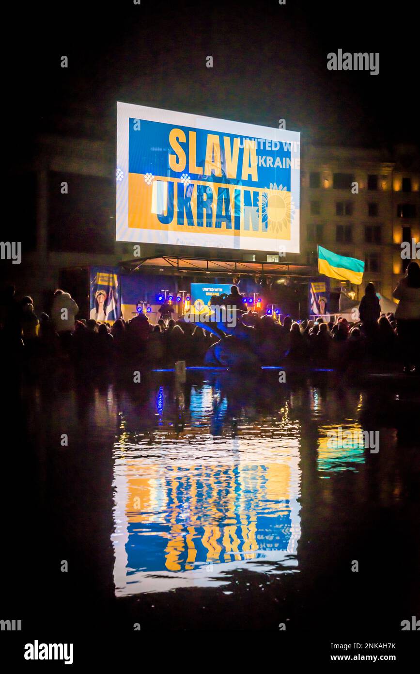 Slava Ukraine at the United for Ukraine Trafalgar Square Vigil marking ...