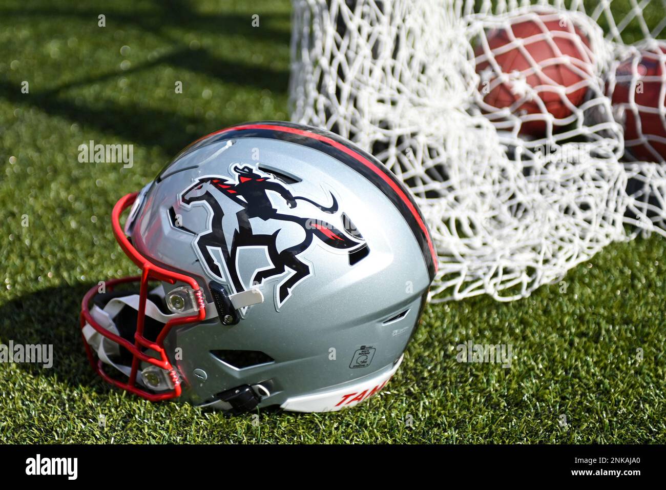 BIRMINGHAM, AL - APRIL 24: A Tampa Bay Bandits helmet on the ground ...