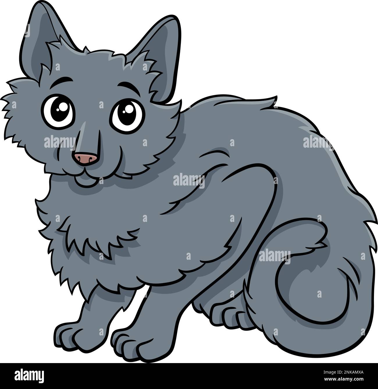 Cartoon illustration of fluffy gray cat comic animal character Stock ...