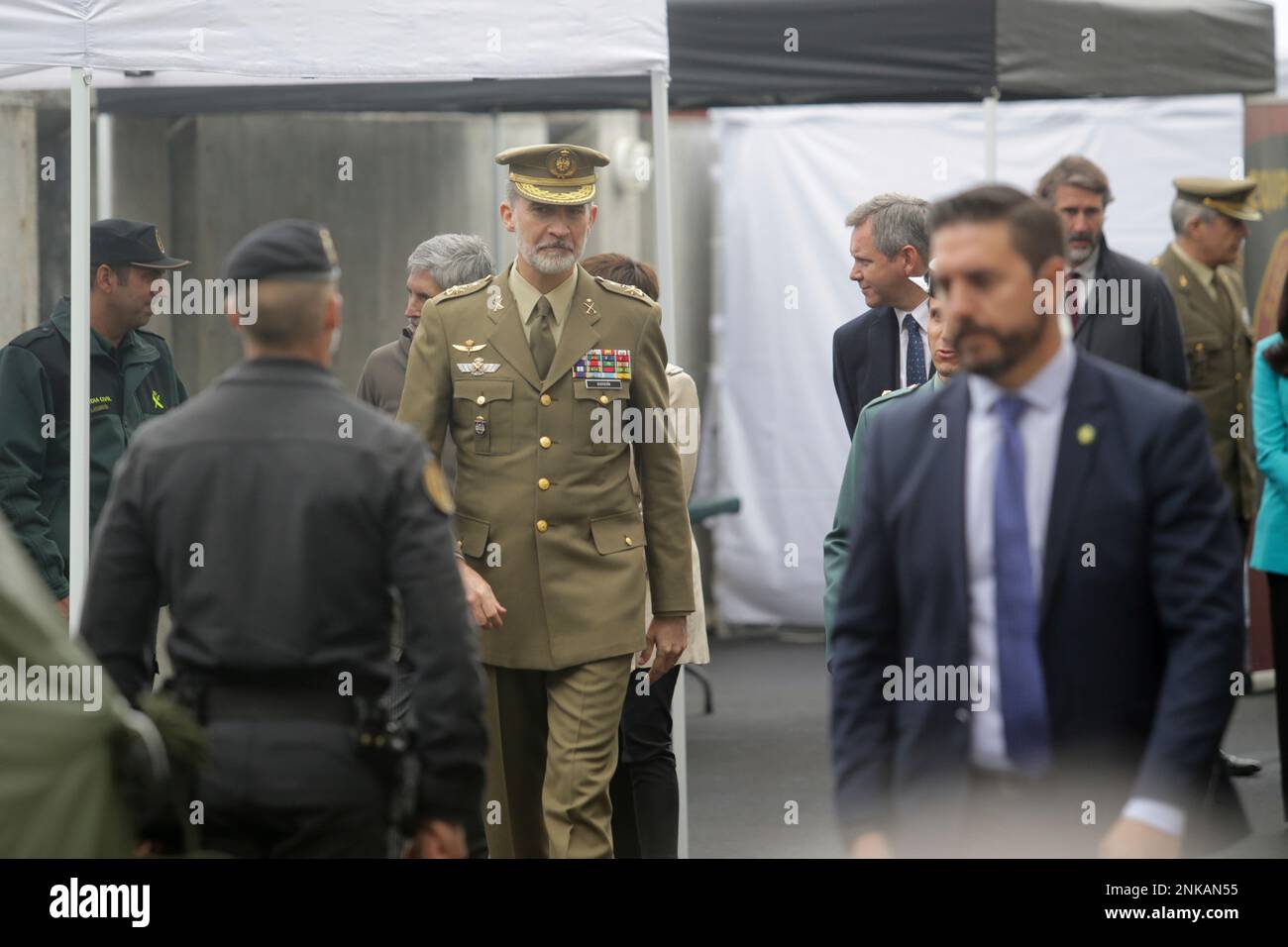 King Felipe VI on his arrival at the Civil Guard post in Sarria, on ...