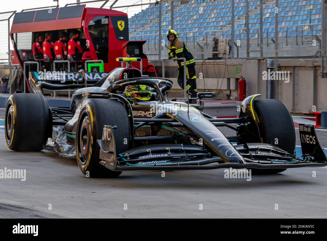 BAHRAIN INTERNATIONAL CIRCUIT, BAHRAIN - FEBRUARY 23: Lewis Hamilton ...