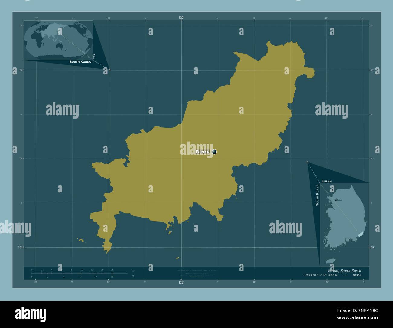 Busan, metropolitan city of South Korea. Solid color shape. Locations ...